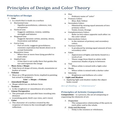 Principles of design and color theory | DOCX | Painting | Arts and Crafts