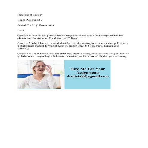 Principles of Ecology Unit 8- Assignment 2 Critical Thinking- Conserva.docx