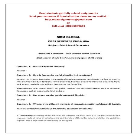 Principles of economics nibm latest solved assgnments | PDF