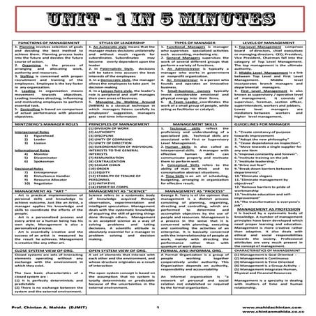 Principles of Management - Short Notes | PDF | Executive Leadership ...