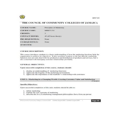 Principles of marketing course outline | PDF