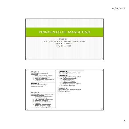 Principles of marketing part 1 student handouts | PDF