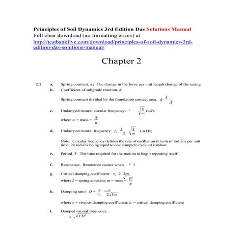 Principles of soil dynamics 3rd edition das solutions manual | PDF