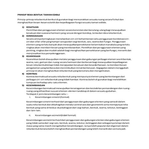 Prinsip reka bentuk taman edible | DOCX
