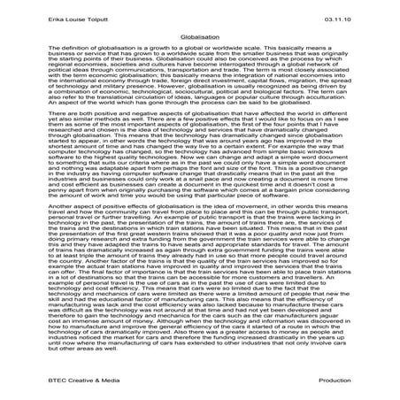 Globalisation Essay | DOC