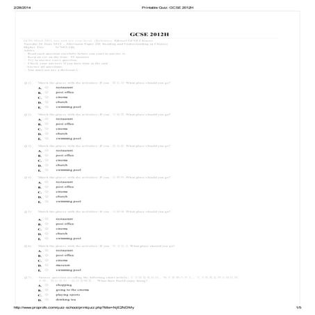 Printable quiz gcse 2012 h | PDF