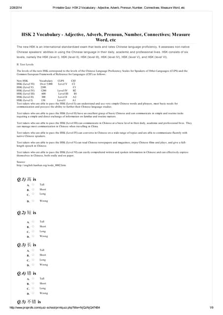 Printable quiz hsk 1 vocabulary noun | PDF