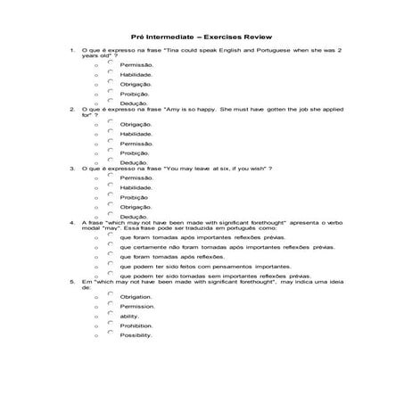 Pré intermediate exercises review | PDF