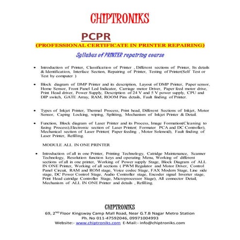 Printer repairing course details | DOCX