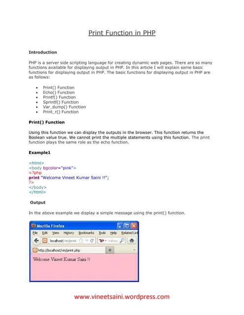 Print function in PHP | PDF Print function in PHP | PDF