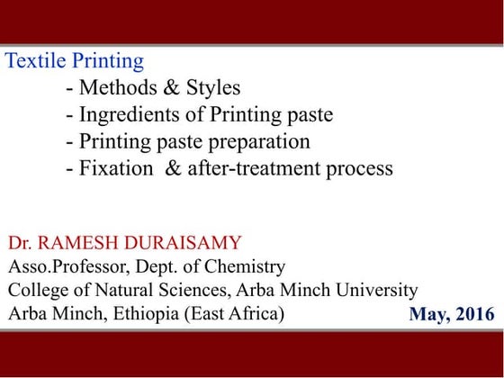 Textile printing | PPTX | Needlework | Arts and Crafts