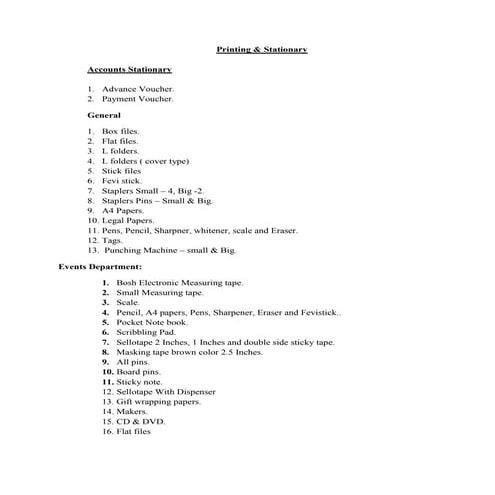 Printing & stationary | DOCX