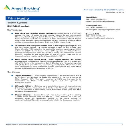 Print Media -Sector Report | PDF