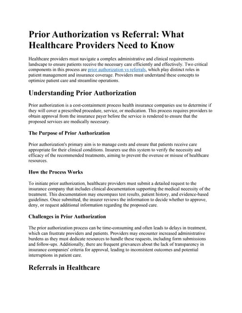 Referral vs. Authorization: Understanding the Key Differences in Healthcare | DOCX