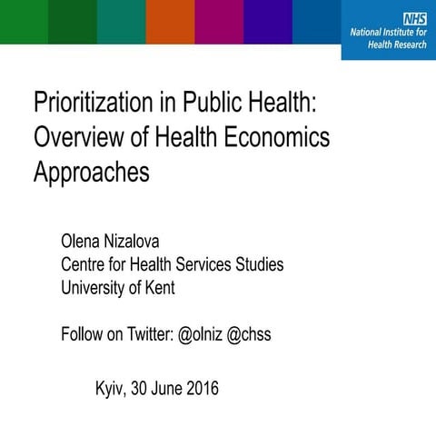 Prioritisation in Public Health: Overview of Health Economics ...