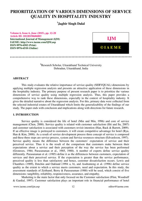 The role of tangibility in service quality | PDF