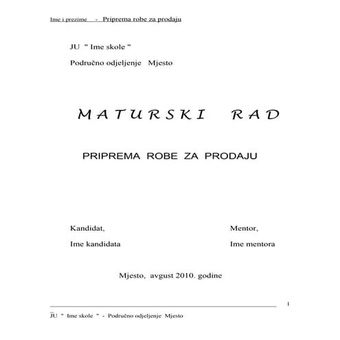 Priprema robe za prodaju | DOC