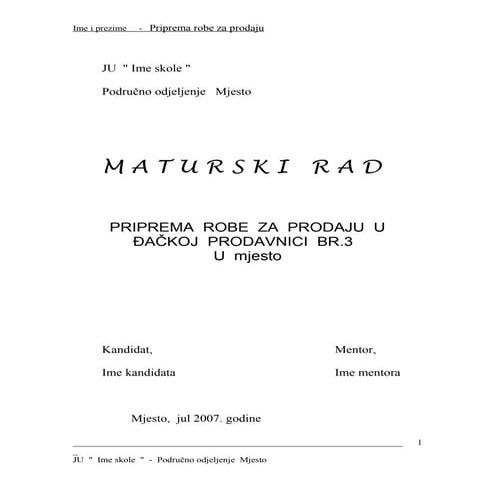 Priprema robe za prodaju trgovinsko poslovanje | DOC