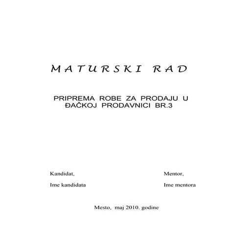 Priprema robe za prodaju trgovinsko poslovanje - ek | DOC