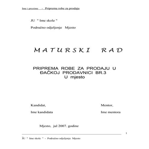 Priprema robe za prodaju u djackoj prodavnici br.3 u mjesto trgovinsko poslovanje | PDF
