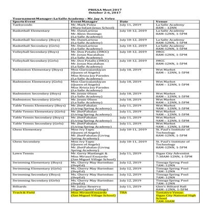 Prisaa 2019-schedule-of-games | DOCX