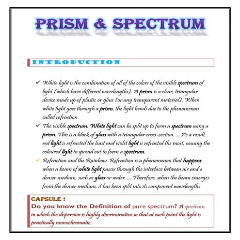 Class 12 Project PRISM AND NATURE OF LIGHT | DOCX