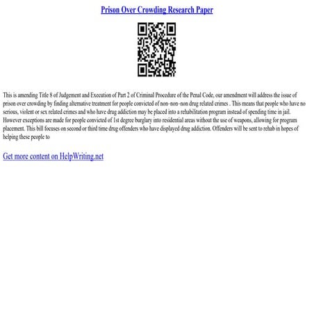 Prison Over Crowding Research Paper | PDF