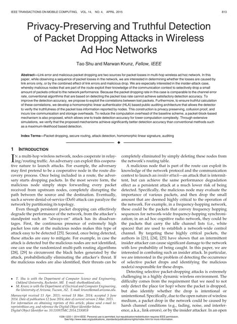 Privacy Preserving And Truthful Detection Of Packet Dropping Attacks In