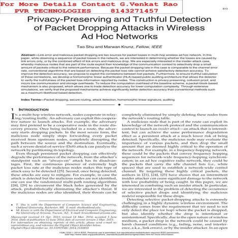 Privacy preserving and truthful detection of packet dropping attacks in wireless ad hoc networks ...