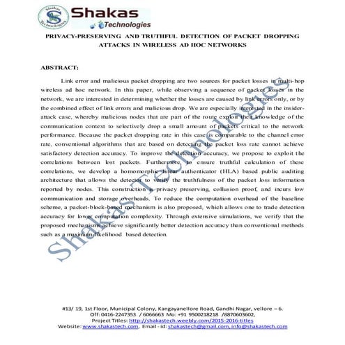Privacy Preserving And Truthful Detection Of Packet Dropping Attacks In Wireless Ad Hoc Networks