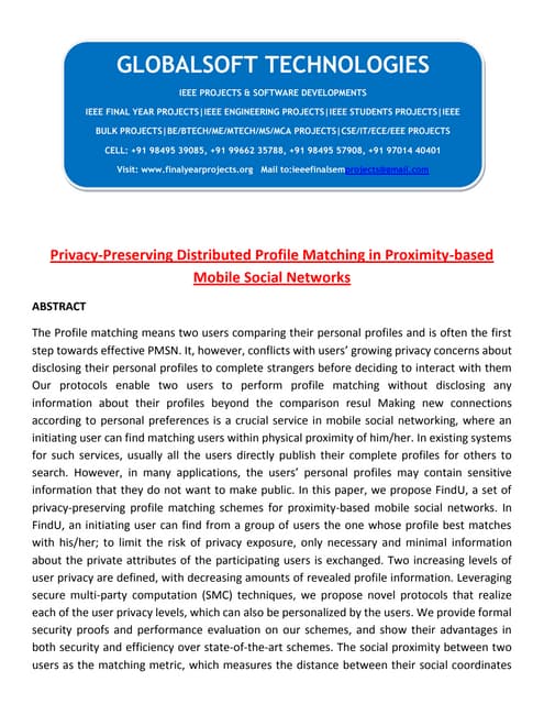 Java 2013 Ieee Mobilecomputing Project Privacy Preserving Distributed