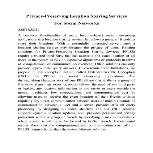 Privacy Preserving Location Sharing Services For Social Networks 1 Pdf