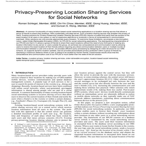 Privacy Preserving Location Sharing Services For Social Networks 1 Pdf