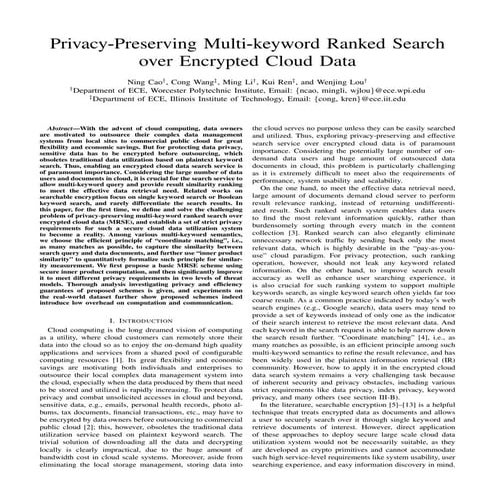 Privacy Preserving Multi Keyword Ranked Search Over Encrypted Cloud