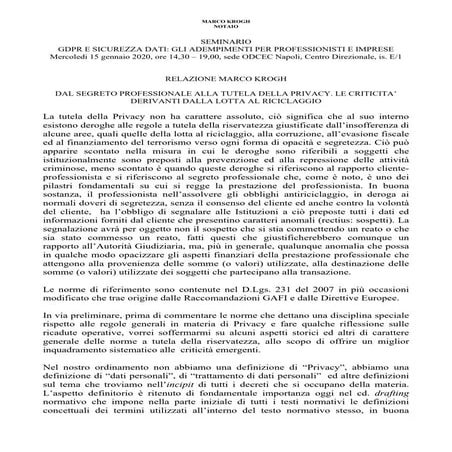 Privacy ed antiriciclaggio | PDF