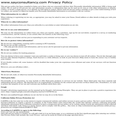 Say Consultancy Privacy Policy | PDF