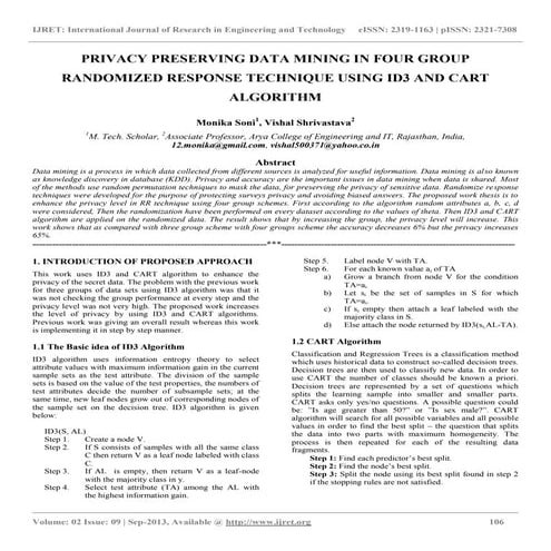 Privacy Preserving Data Mining In Four Group Randomized Response Technique Using Id3 And Cart 