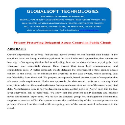 Java 2013 Ieee Cloudcomputing Project Privacy Preserving Delegated Access Control In Public