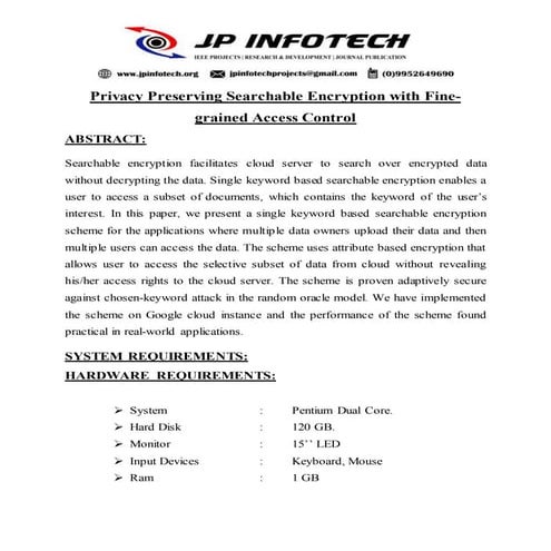 Privacy Preserving Searchable Encryption with Fine-grained Access Control | DOCX