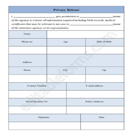 Privacy Release Fillable PDF Template Download | PDF