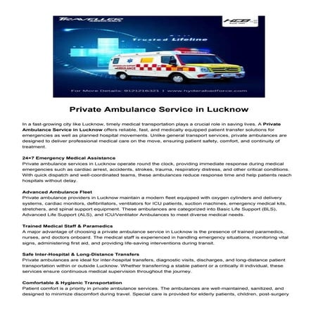 ICU Ambulance Service in Lucknow for Emergency Care | PDF
