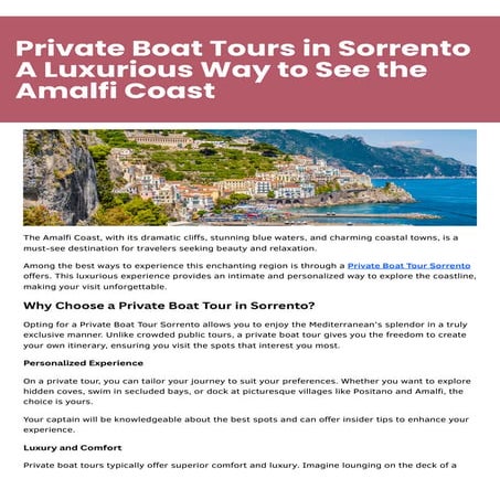 Ultimate Amalfi Coast Experience | Private Boat Tours from Sorrento | PDF