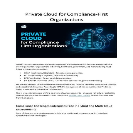 Private Cloud for Compliance-First Organizations: Secure, Sovereign ...