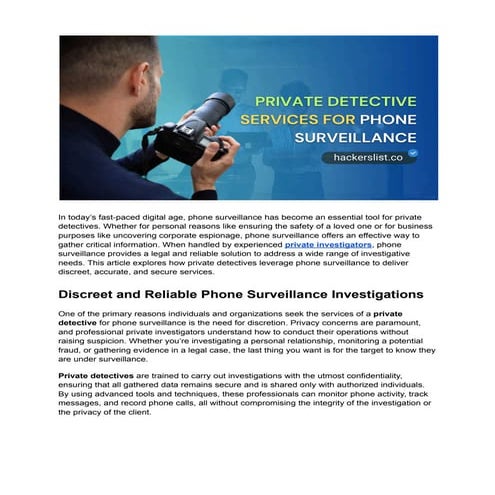 Private Detective Services for Phone Surveillance | PDF