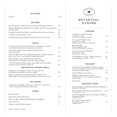 Private Dining Menus - The Botanical | PDF