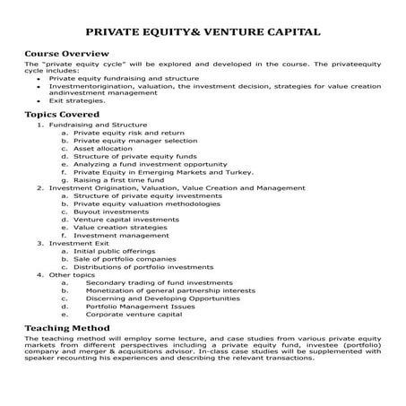 Private Equity & Venture Capital Course | PDF