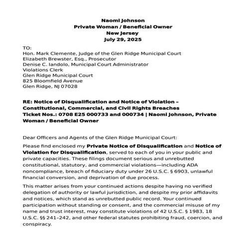 Private Notice of Disqualification and Notice of Violation for ...