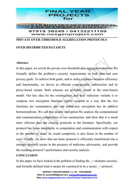 Private Over Threshold Aggregation Protocols Over Distributed Datasets Pdf 3240