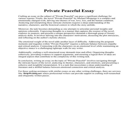 Private Peaceful Essay. Private peaceful essay characters | PDF