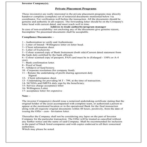 Private placement programs | DOC